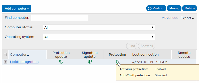 Adding and searching for protected computers
